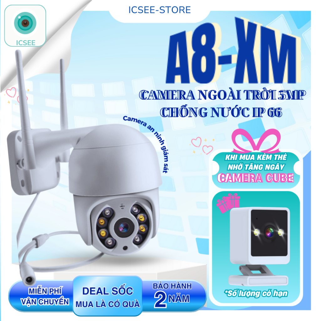 Camera iCSee ngoài trời A8-XM 5MP Chuẩn chống nước IP66 - Đàm thoại 2 ...