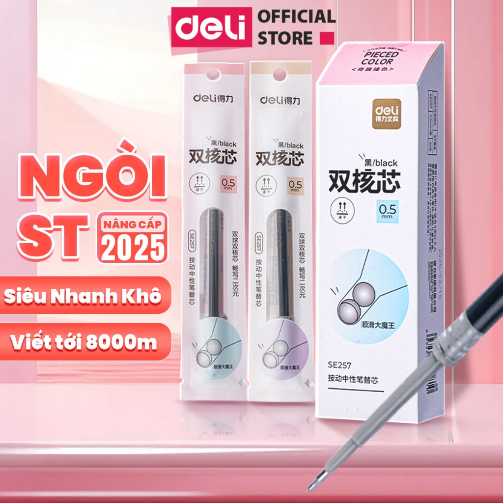 [RUỘT NHANH KHÔ ST] Combo 10 20 Ruột Bút Gel Deli Mực Đen Xanh Đỏ Nhanh Khô Ngòi ST 0.5mm Thiết ...