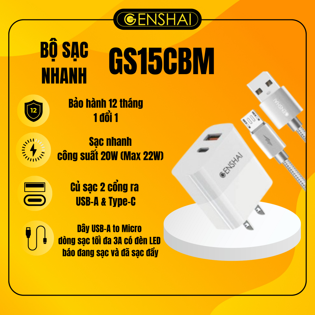 BỘ SẠC NHANH CHÍNH HÃNG GENSHAI COMBO GS15CBM I Bảo Hành 12 Tháng 1 Đổi ...