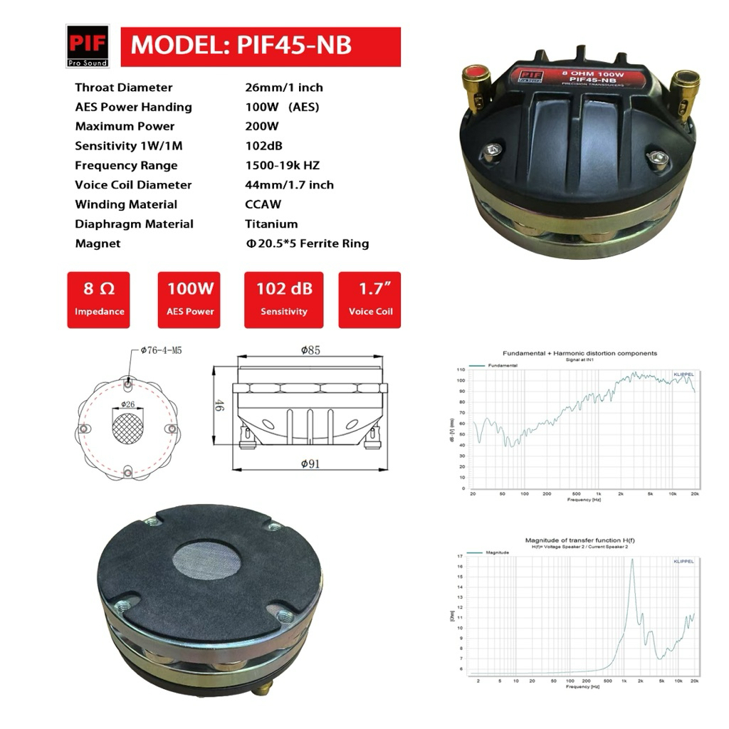 Loa Treble 450 Neo Bi PIF, Model: PIF45-NB, coil 44 dẹt, khe viền đồng ...