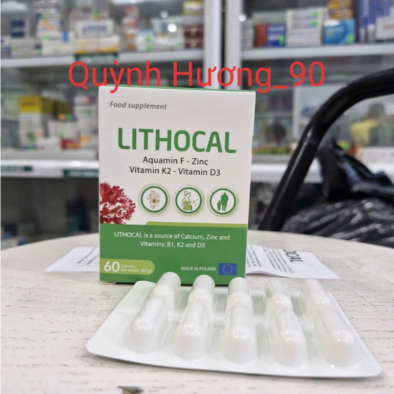 Canxi hữu cơ LITHOCAL 60 viên chứa Aquamin F,Kẽm,Vitamin D3,K2 giúp ...