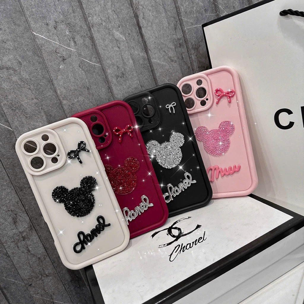 🖤 Case silicon bvc gắn charm mickey đá bling tiểu thư Ốp Lưng Iphone ...