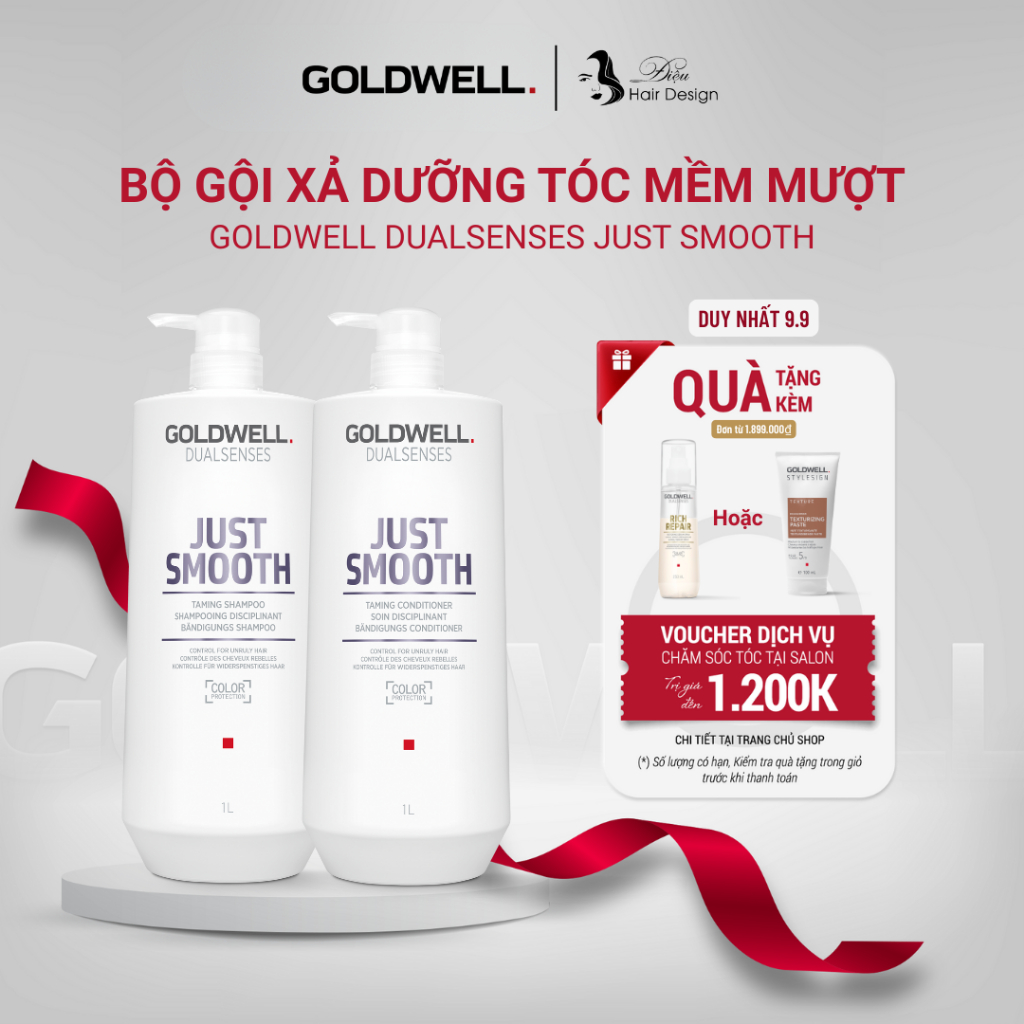Bộ Gội Xả Dưỡng Tóc Mềm Mượt Goldwell Just Smooth Giảm Bông Xù, Xơ Rối ...