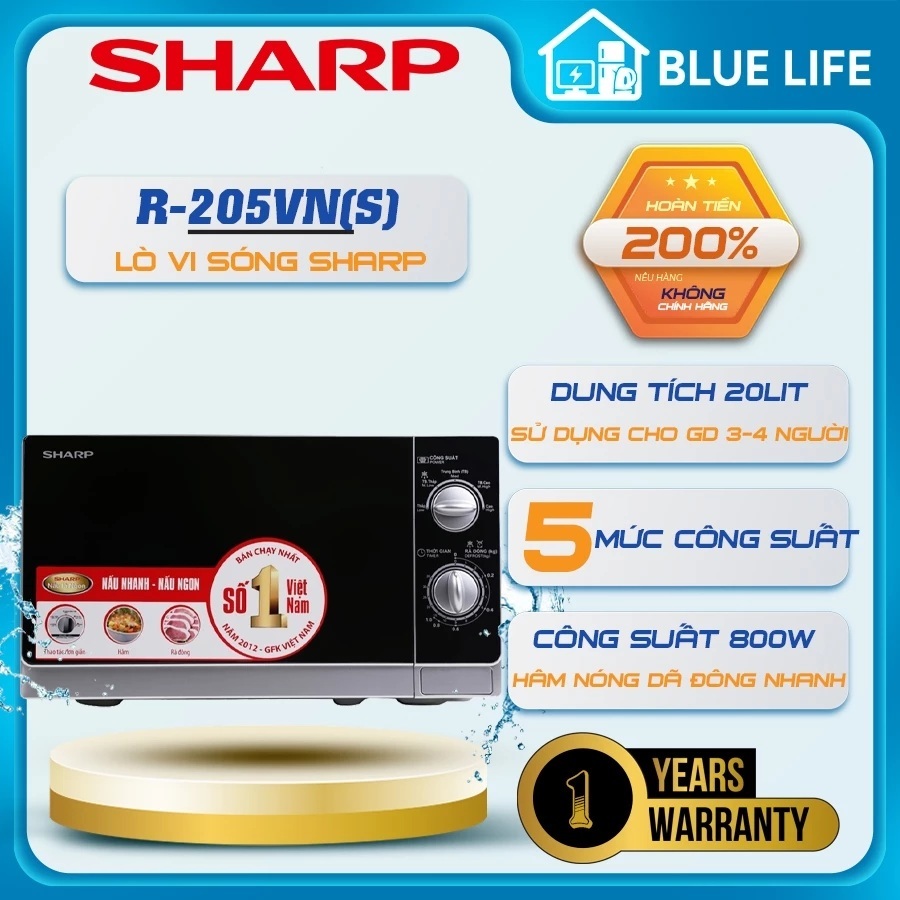 Lò Vi Sóng Cơ Sharp 20Lit, R-205VN(s) - Công Suất 800w, Hàng Chính Hãng | Shopee Việt Nam