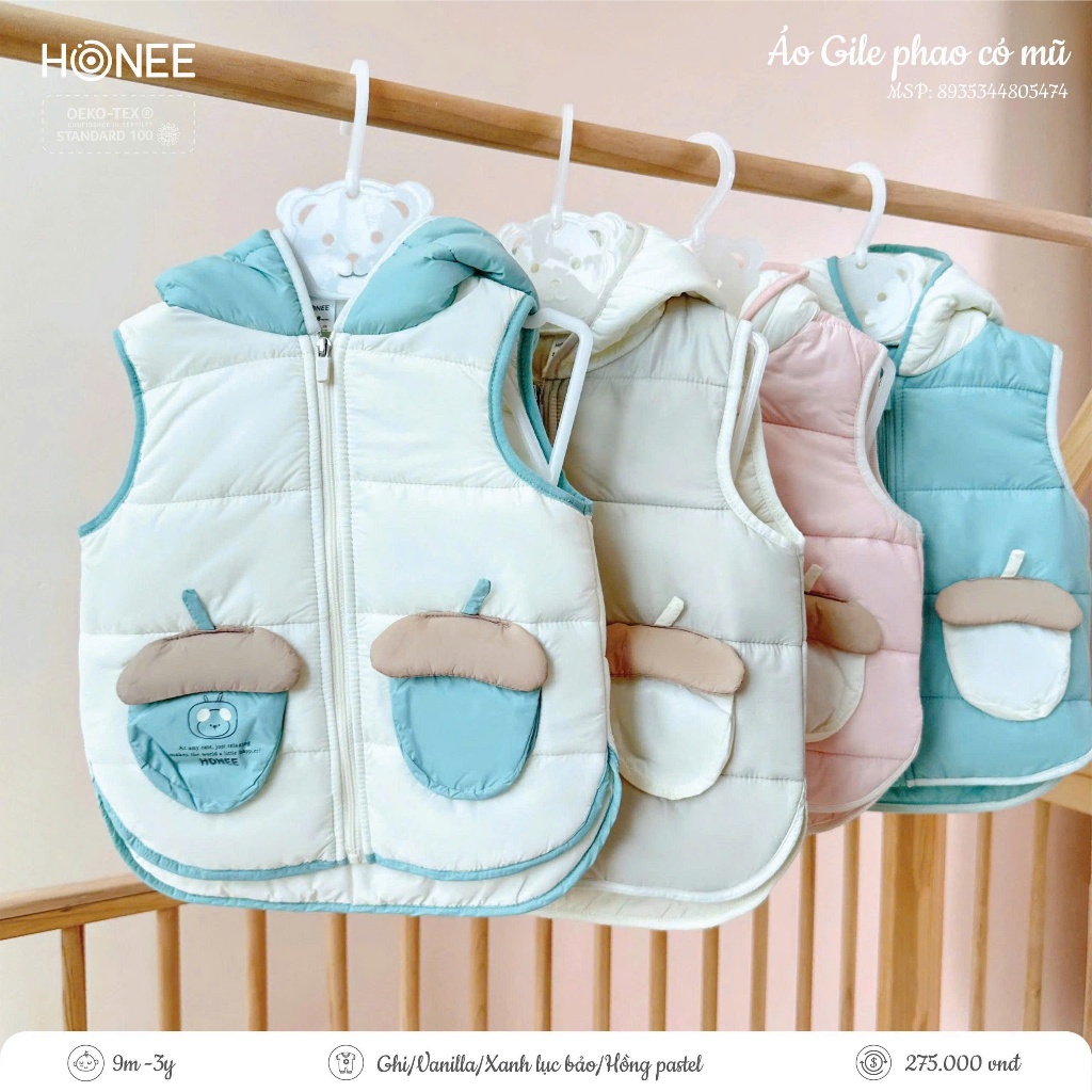 [HRNEE/HONEE] Áo gile phao chần bông siêu nhẹ ấm áp cho bé từ 6 tháng ...