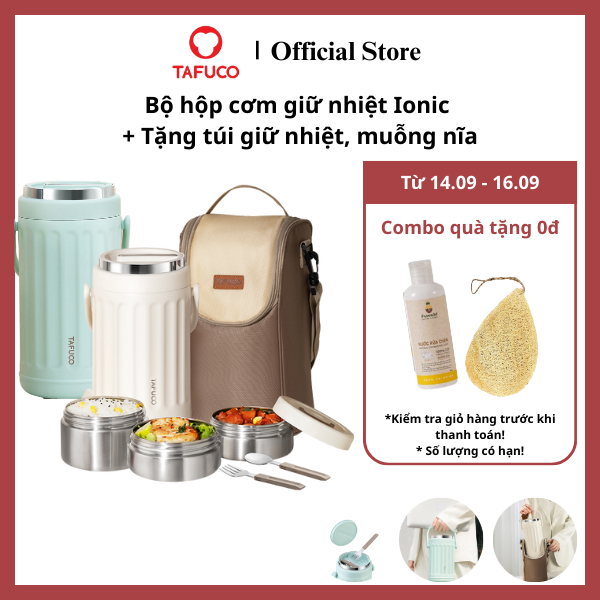 Bộ hộp cơm giữ nhiệt TAFUCO Ionic 1.9L/2.3L 3 ngăn/4 ngăn Inox 316L+tặng kèm túi giữ nhiệt+muỗng ...