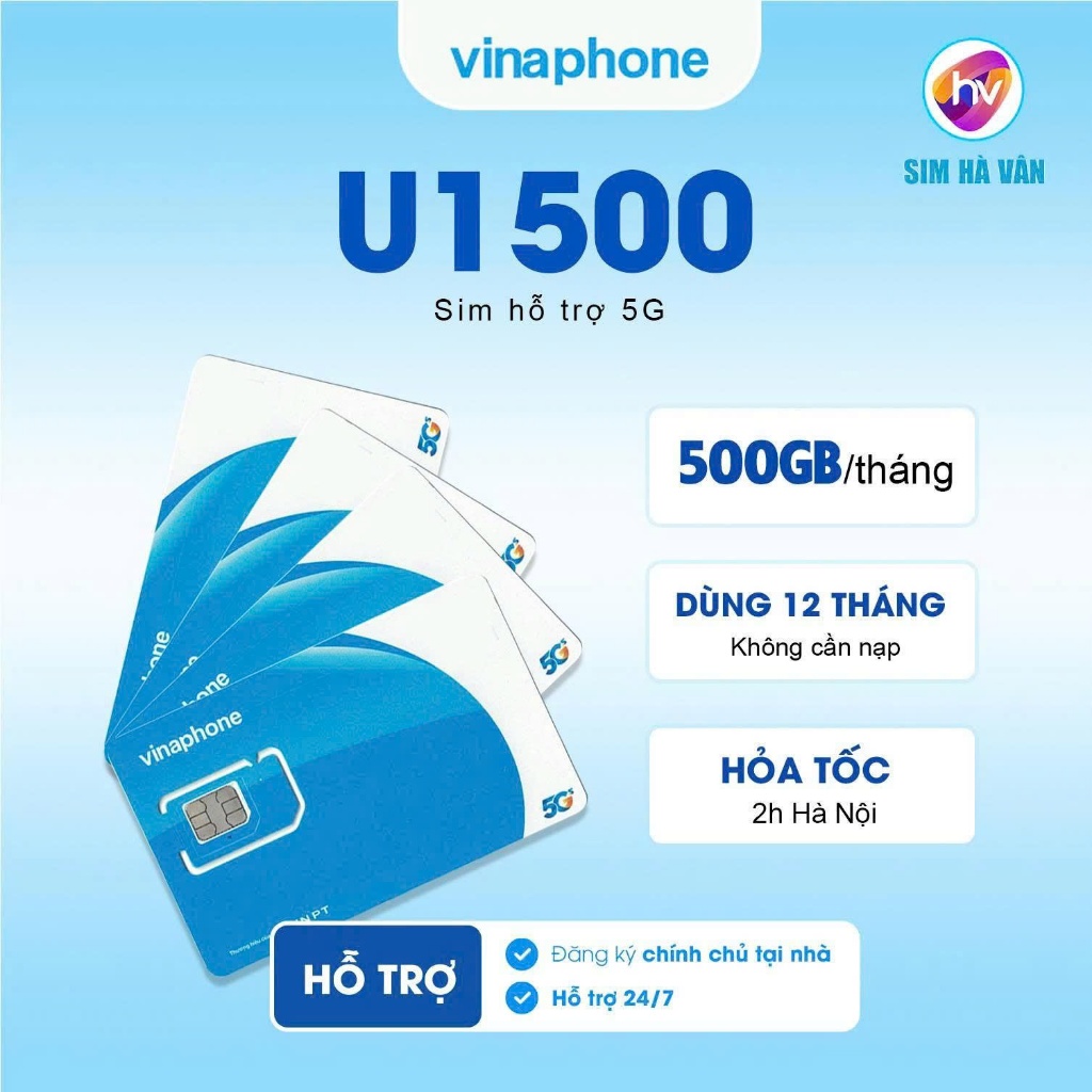 Sim U1500 5G - Sim Vinaphone 12 tháng sử dụng 500GB/Tháng không cần nạp ...