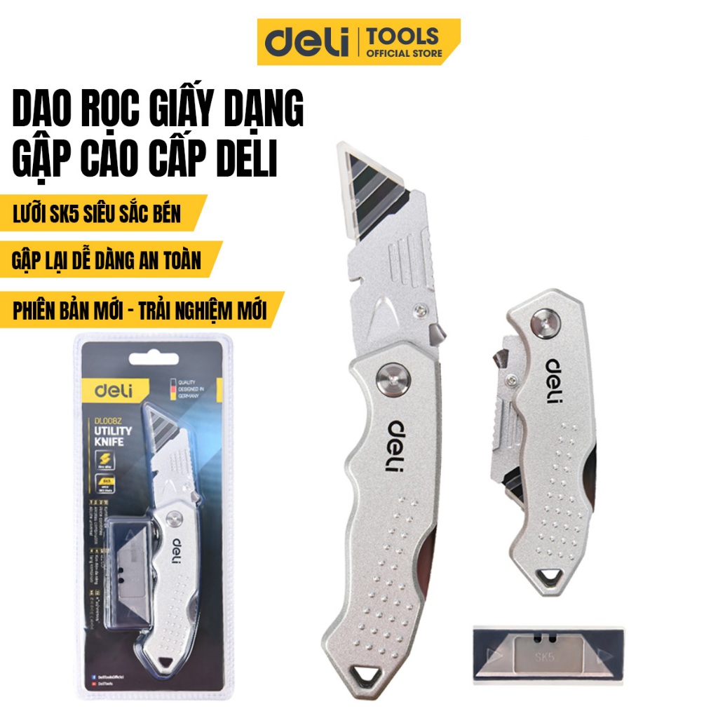 Dao rọc giấy dạng gập Deli Tools Cao Cấp - Chất liệu thép nguyên khối ...