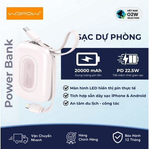 Sạc dự phòng Wopow 10.000mAh / 20.000mAh – Tích hợp dây sạc, Sạc nhanh ...