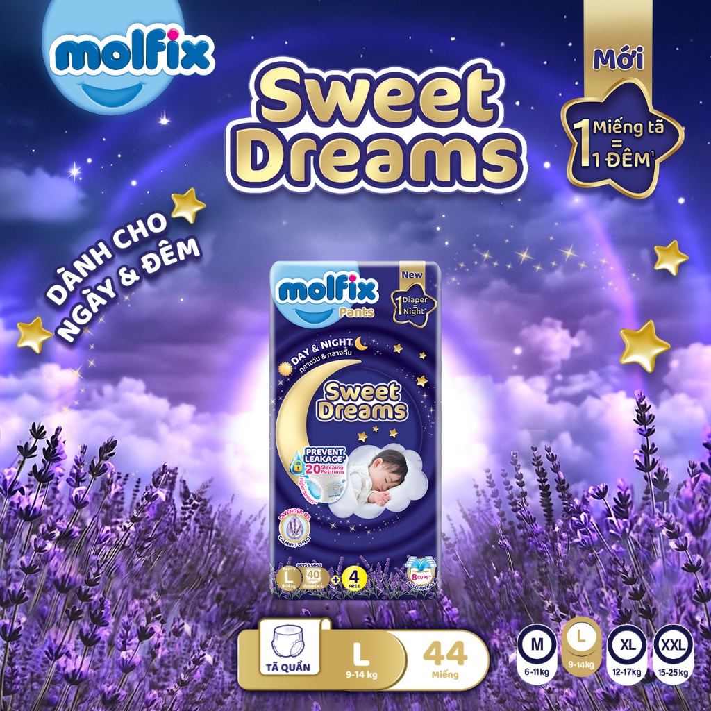 Tã quần Ngày & Đêm chống tràn Molfix Sweet Dreams Jumbo đủ size M52/L44 ...