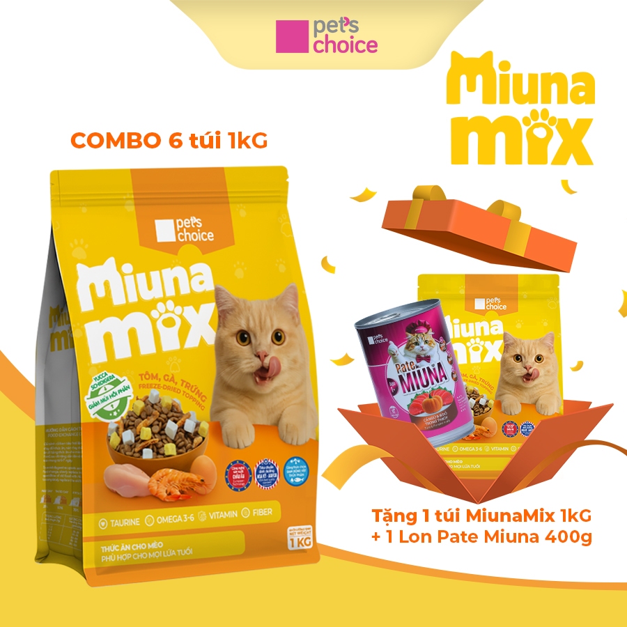Combo 6 gói tiết kiệm MIUNA mix cho mèo trưởng thành nhiều topping ...