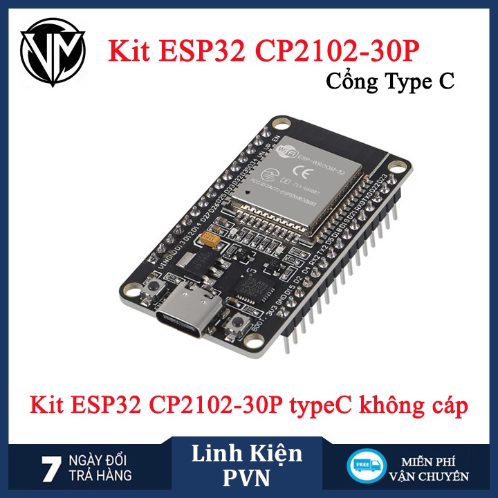 Kit ESP32 CP2102 Type-C – Board WiFi Bluetooth tích hợp USB Type-C cho IoT, lập trình Arduino ...