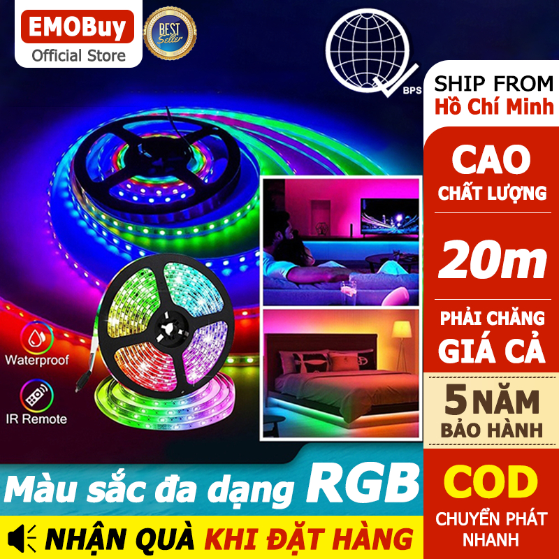 5050 cao cấp Đèn dây LED RGB 16 triệu màu 20 mét decor phòng, bàn ...
