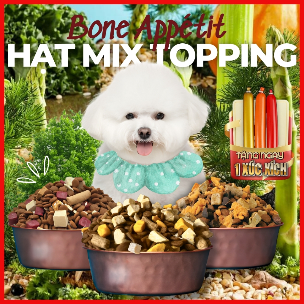 Hạt cho chó mix topping bò, gà, gan, tủy, chà bông Bone Appetit (đặc ...