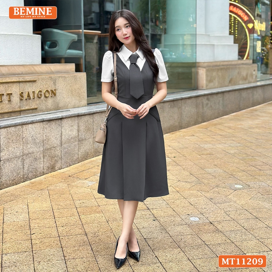 Đầm thiết kế BEMINE cổ đức phối cavat dáng chữ A phù hợp đi làm-MT11209 ...