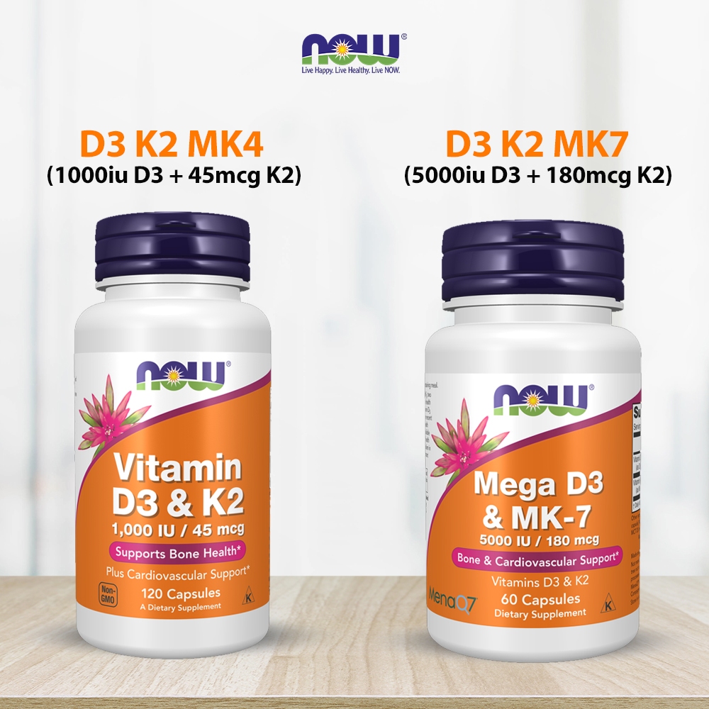 Viên uống Vitamin D3 K2 Now MK7 / MK4 (Mỹ) giúp xương, răng chắc khỏe ...