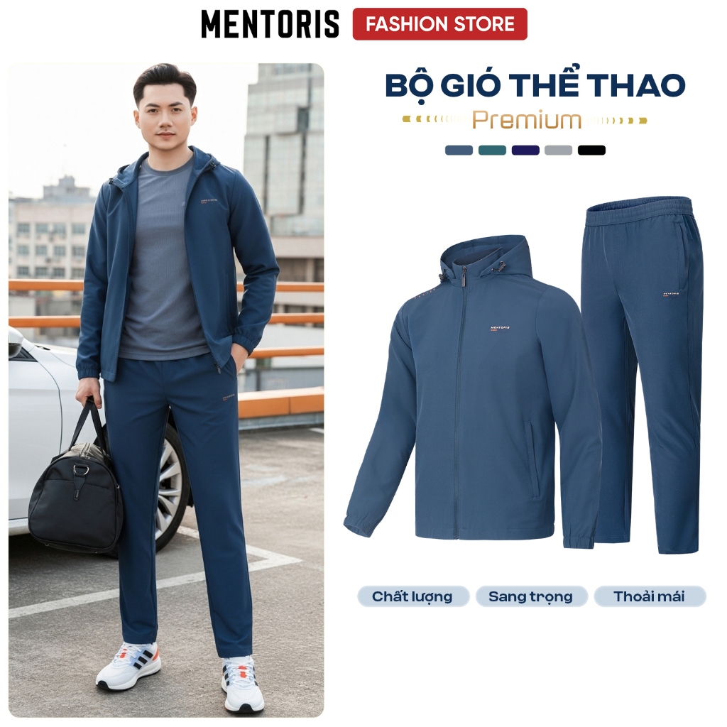 Bộ Áo khoác gió Nam Cao cấp MENTORIS, Bộ đồ nam thể thao có mũ tháo rời, Thiết kế hiện đại MBG01 ...
