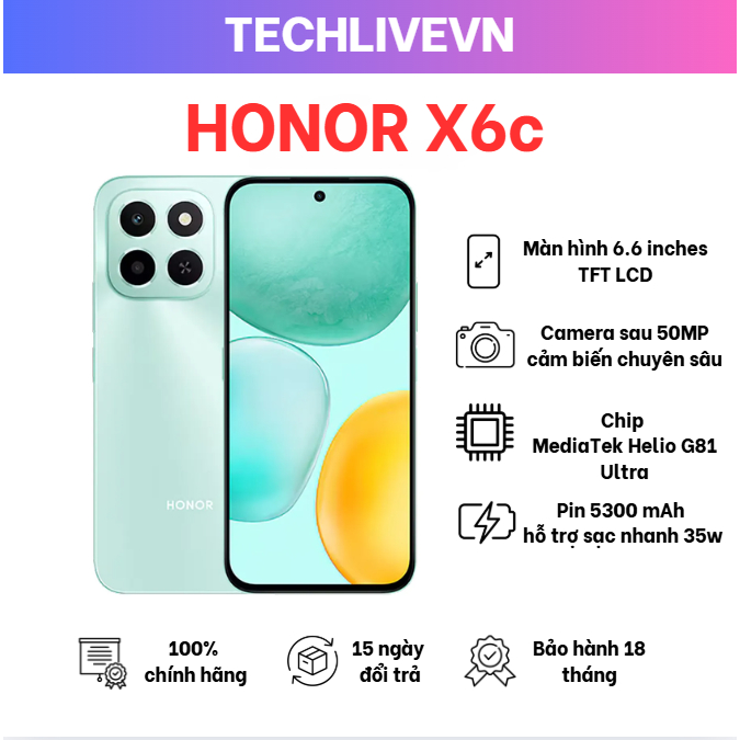 Điện Thoại Di Động Honor X6c 6GB + 128GB/256GB | Pin 5300mAh | Camera ...