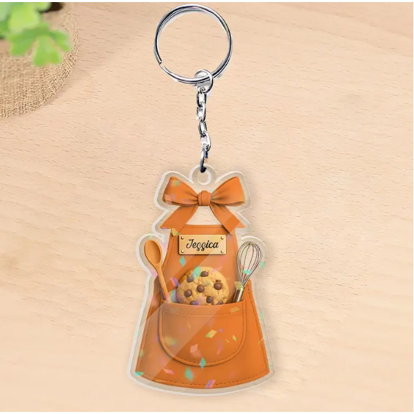 Personalized Apron Keychain for Bakers, Custom Name Baking Key Chain ...