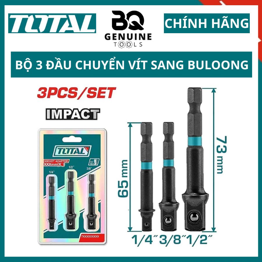 Bộ 3 đầu nối chuyển đổi từ bắn vít sang siết bulong TOTAL TAC273651 ...