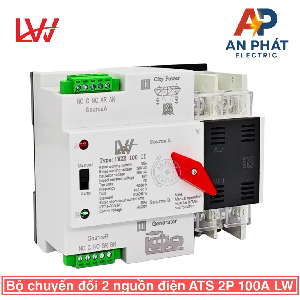 Bộ chuyển đổi hai nguồn điện tự động không gián đoạn ATS 2P 100A LW ...