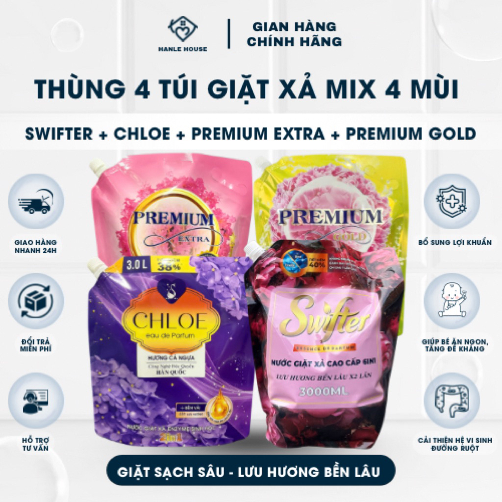 Mix 4 Túi Nước Giặt Sinh Học Chloe+ Premium Extra + Swifter + Premium ...