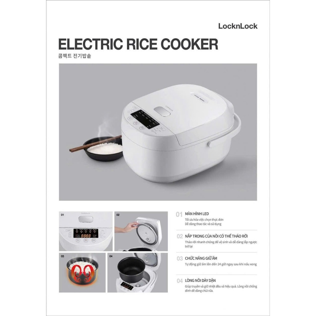 Nồi cơm điện Lock&Lock Electric Rice Cooker Dung tích 1L màu trắng ...