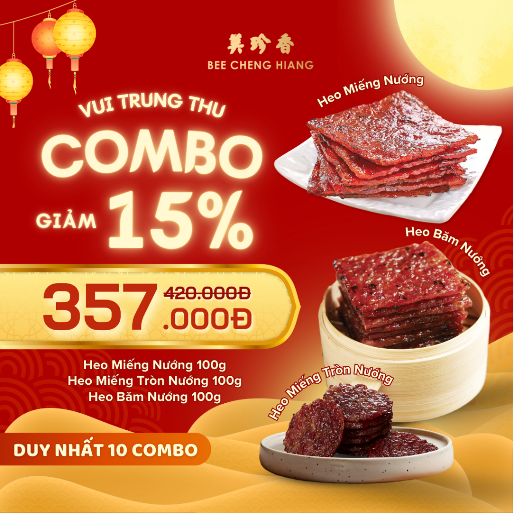 [COMBO 3 GÓI 300G] Bee Cheng Hiang [Heo Miếng Nướng 100g + Heo Băm ...