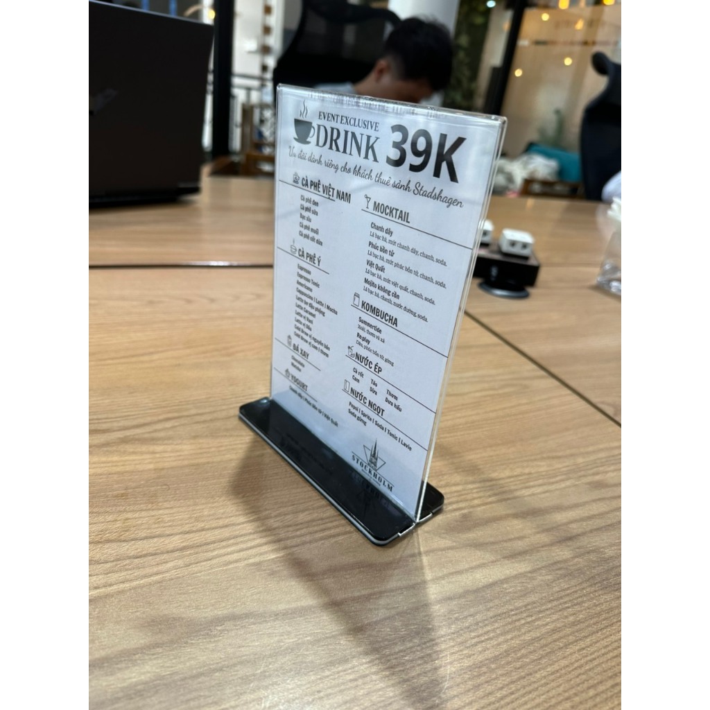 Kệ Mica Menu, Menu Mica A4, A5, A6, standee mica để bàn, menu mica để ...