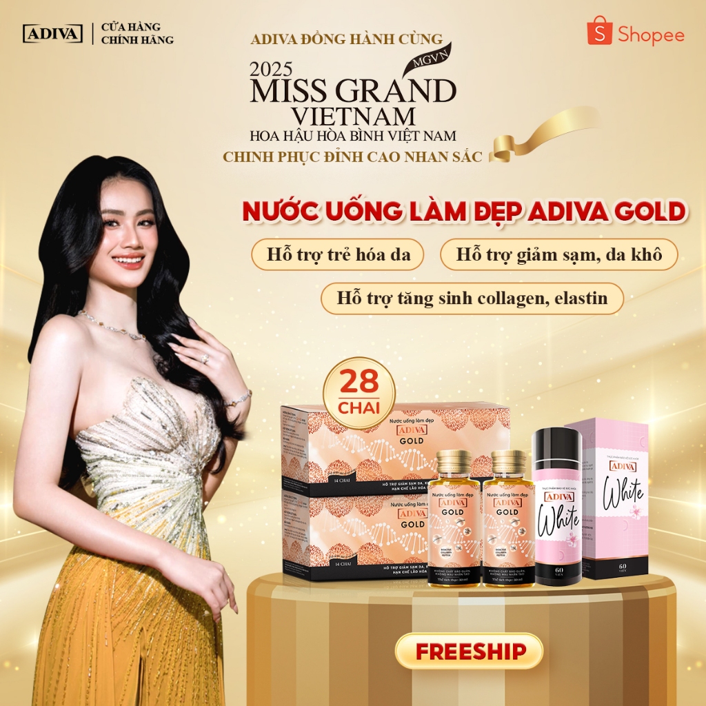 Combo 2 Hộp Nước Uống Làm Đẹp Collagen ADIVA Gold (28 Chai) + 1 Hộp ...