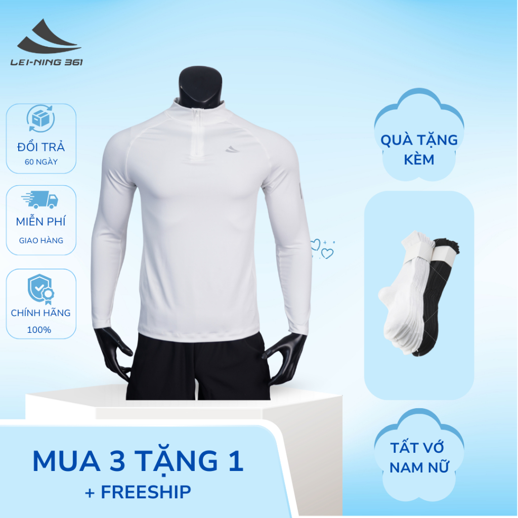 Áo Thun Dài Tay Nam Lei-Ning 361 Cổ Trụ Kéo Khóa, Thể Thao, Giữ Nhiệt ...