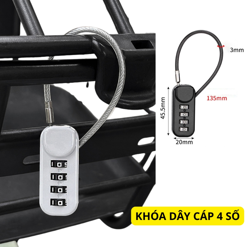 Khóa vali dây cáp thép 4 số, ổ khóa số balo du lịch mật khẩu dây cáp ...