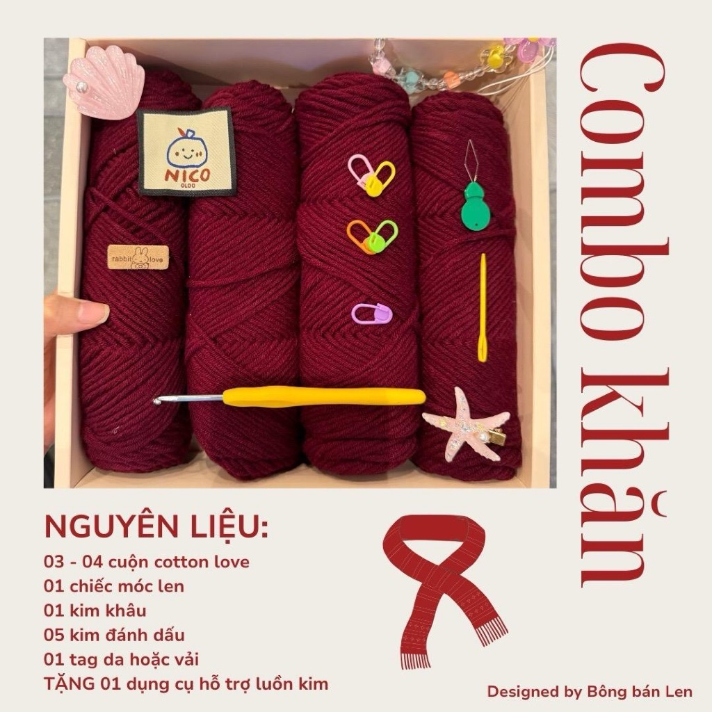 [Bông bán Len] Combo Khăn Len Cotton Love Set Đan Khăn Len Ống Handmade ...