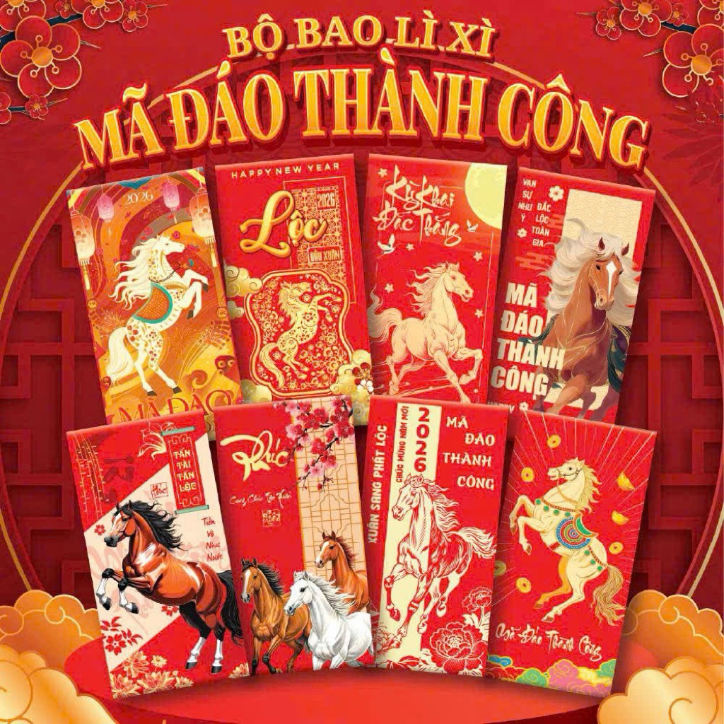 Xấp 10 bao lì xì BÍNH NGỌ chọn mẫu 2026 xinh xắn, bao lì xì tết ...