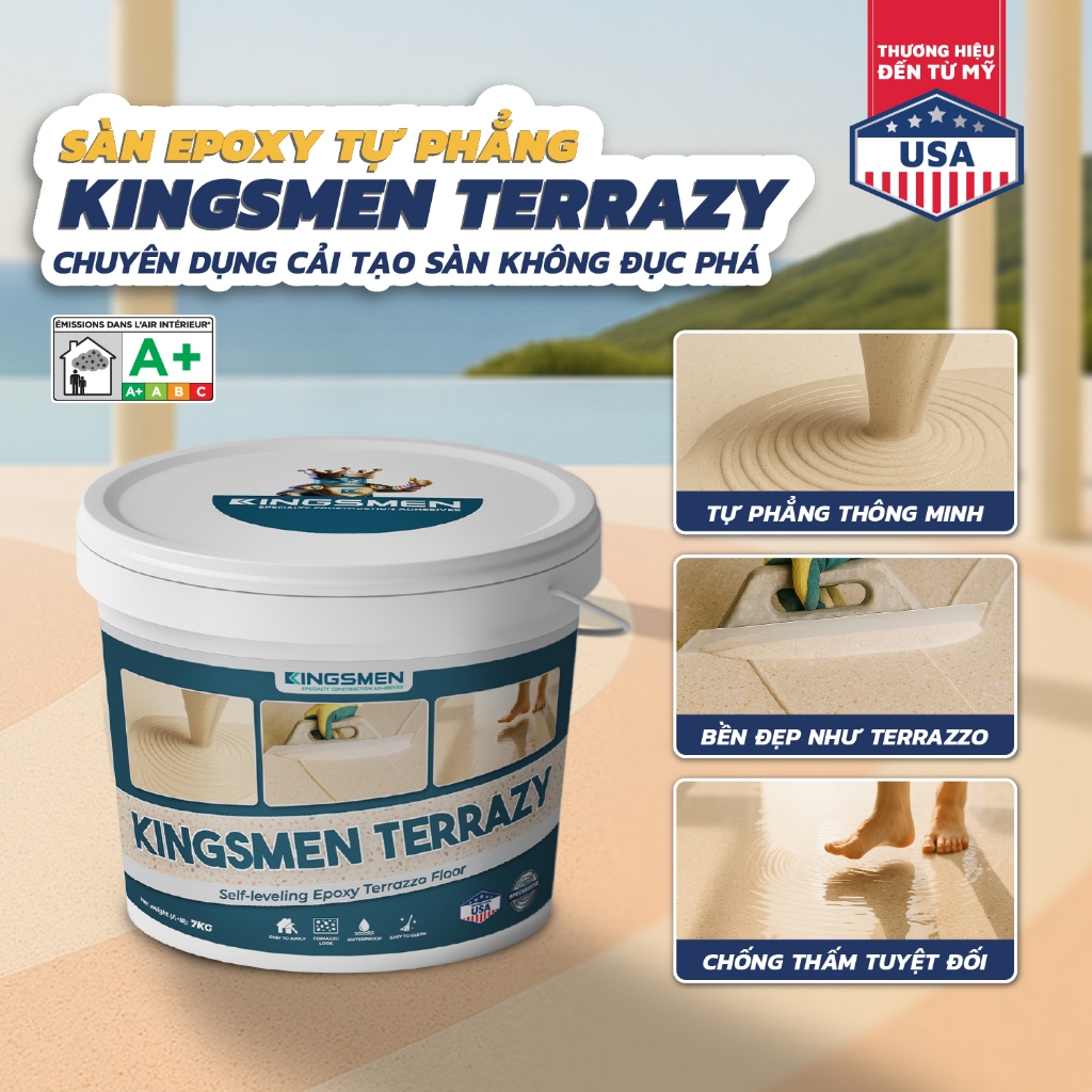 [1KG] Sơn sàn tự san phẳng cát màu Epoxy Kingsmen Terrazy, cải tạo sàn ...