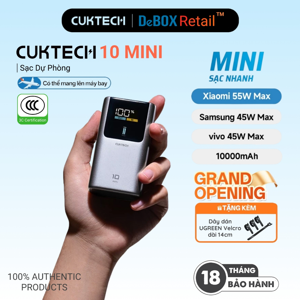 Pin Sạc Dự Phòng Di Động CUKTECH 10 MINI 2C1A | Sạc Nhanh 55W Max | Dung Lượng 10000mAh | Bảo ...