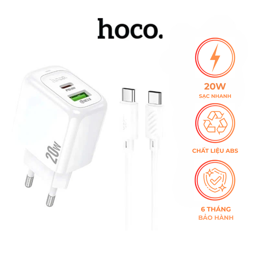 Sạc nhanh Hoco CS54A bộ cáp sạc 2 cổng, chất liệu ABS chống cháy nổ, an ...