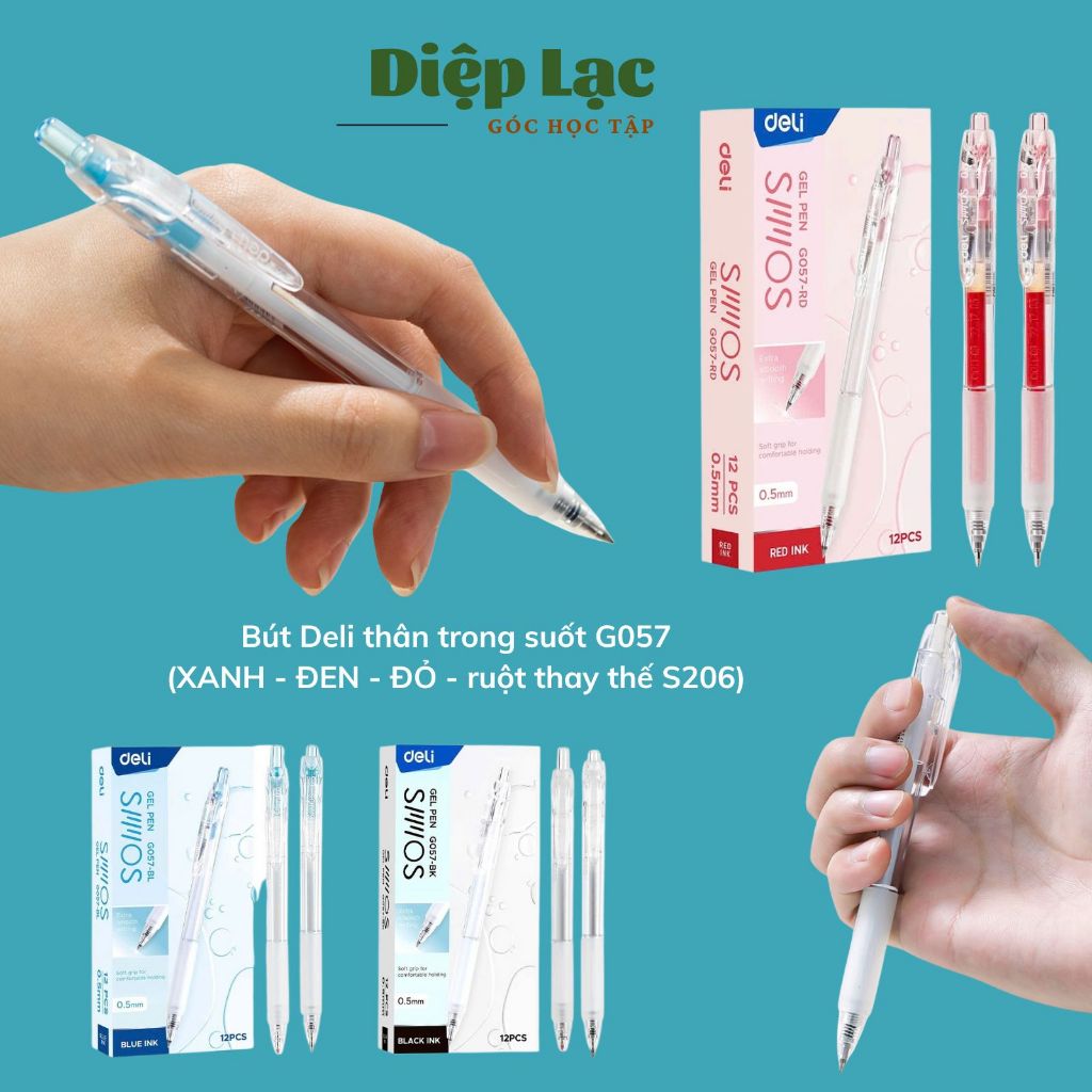(12c) Bút gel nước bấm Deli trong suốt chất lượng cao MẪU MỚI G057 ...