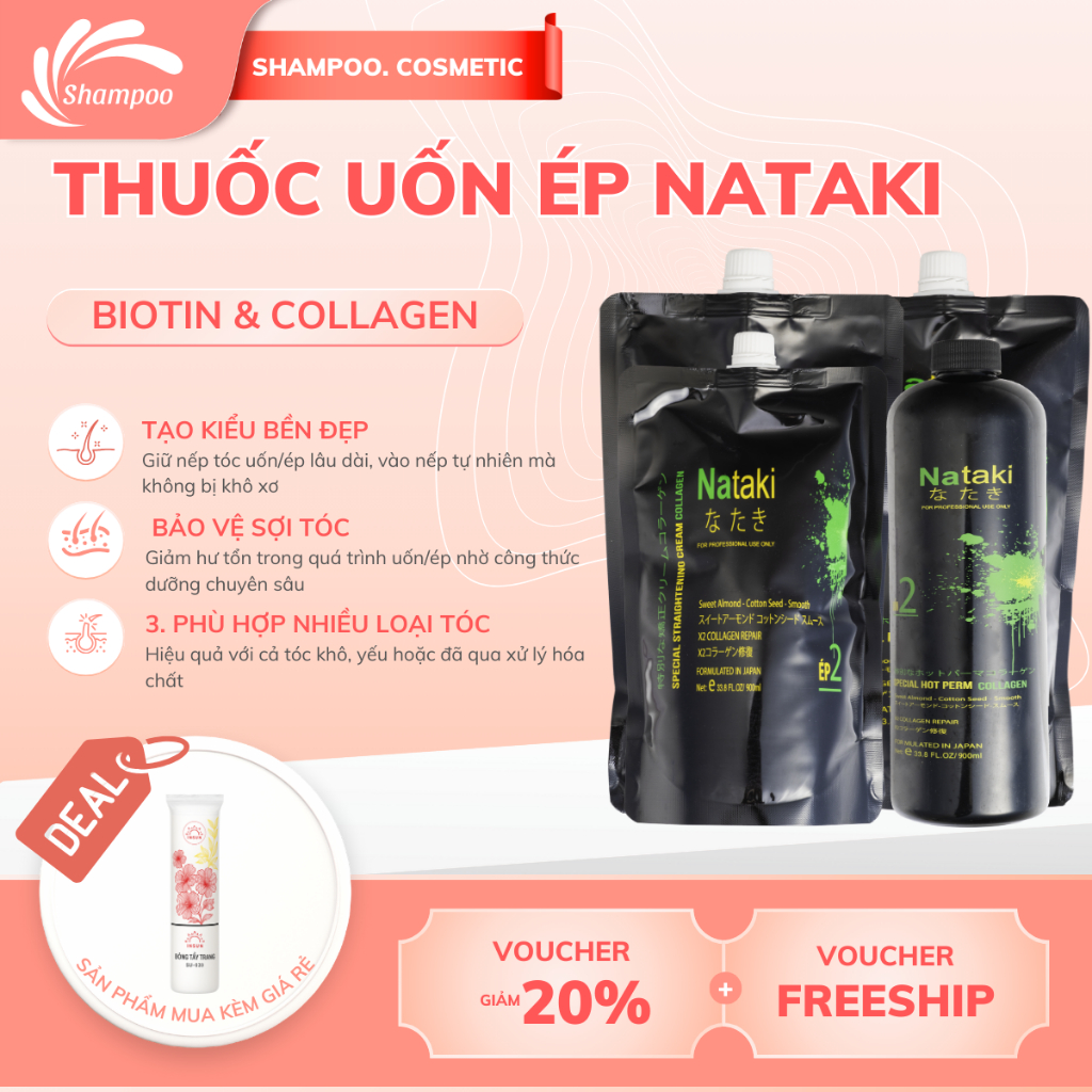Thuốc ép tóc Nataki, Kem duỗi tóc Collagen phục hồi tóc thẳng NATAKI ...