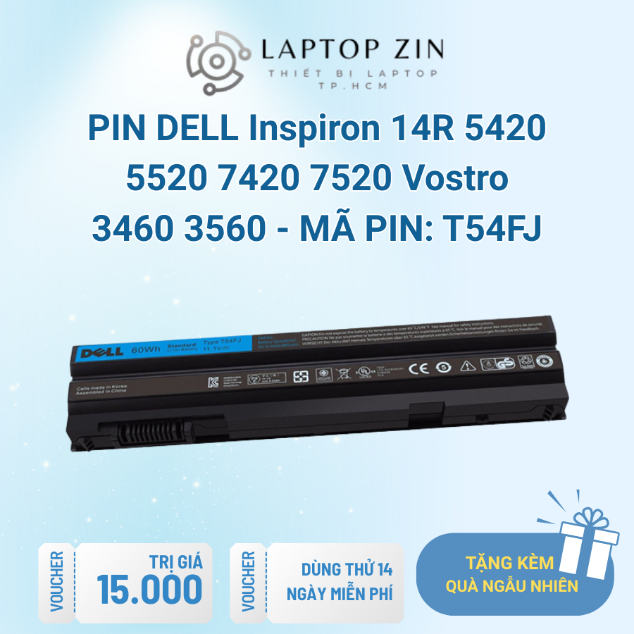 Pin laptop DELL T54FJ Pin DELL Inspiron 14R 5420 5520 7420 7520 Vostro ...