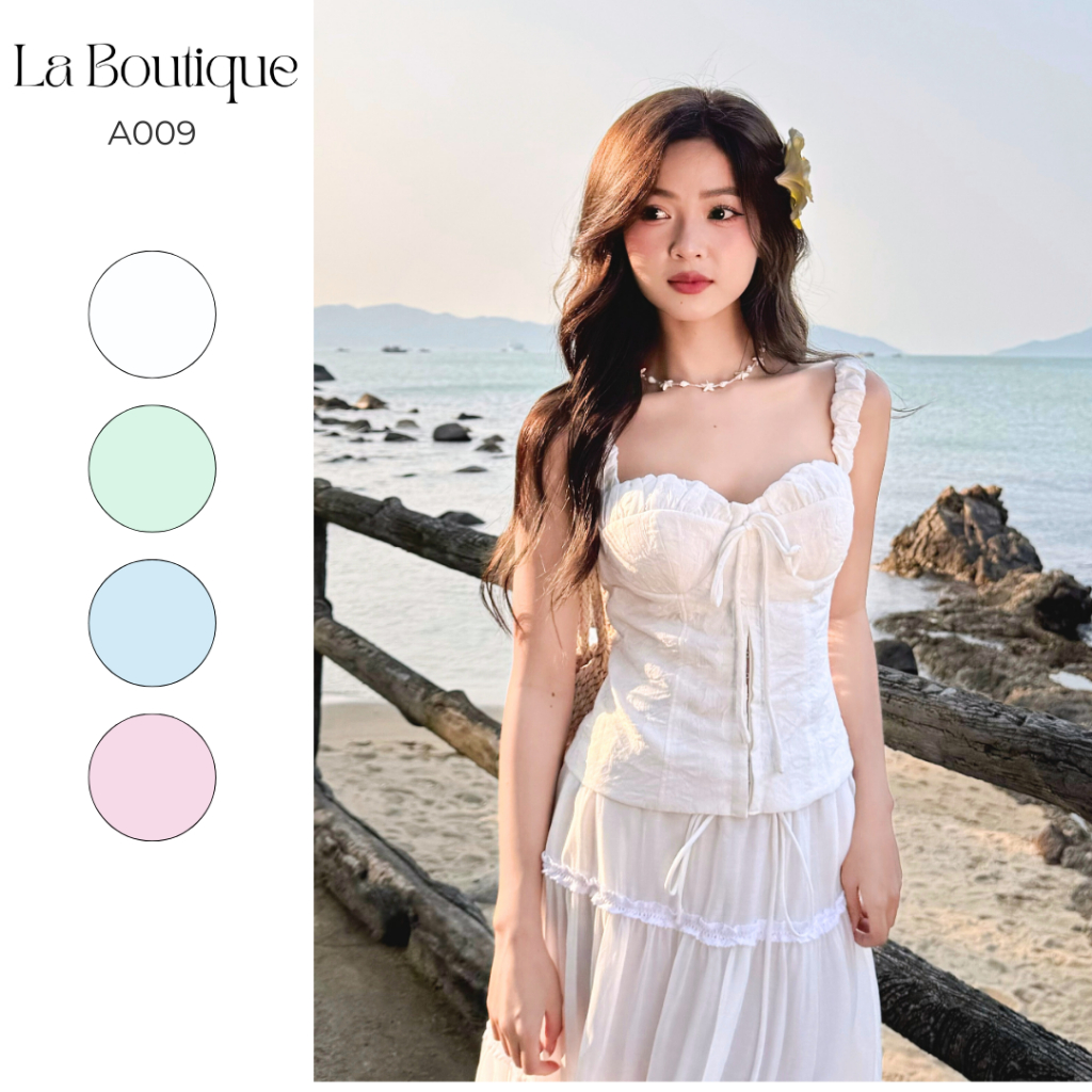 Áo cúp ngực hai dây khuy gài La Boutique vải tơ thêu hoa phong cách tiểu thư mùa Hè-A009 ...