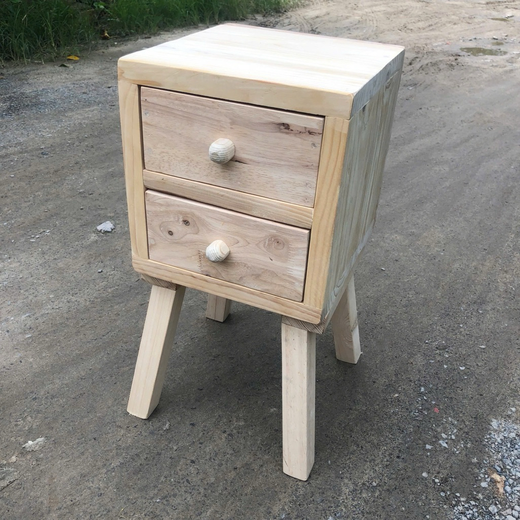 Tủ gỗ đầu giường 2 hộc kéo 30x30x60cm – tủ gỗ thông tự nhiên phủ bóng mờ, kệ gỗ nhỏ trang trí ...