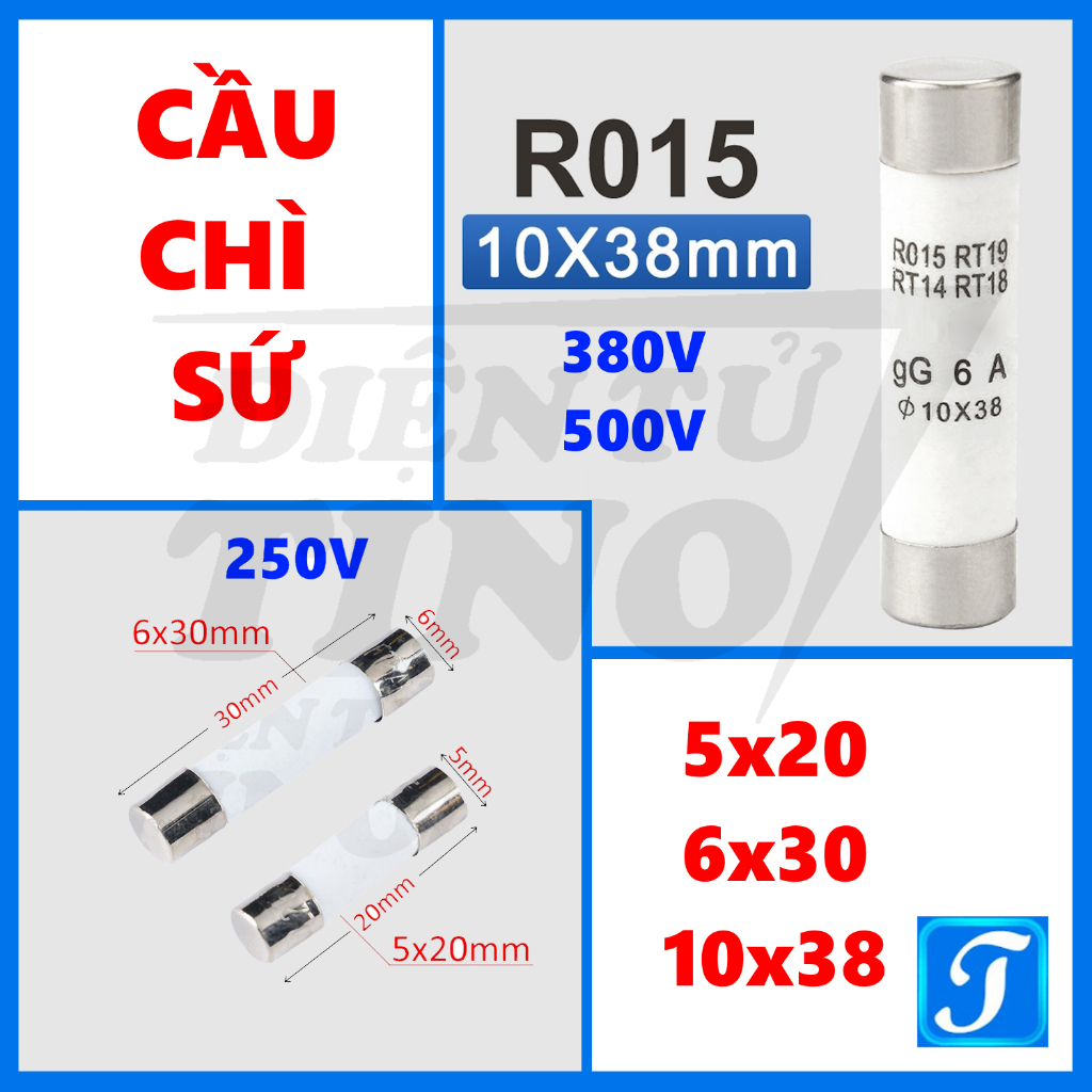 [Combo] Cầu Chì Gốm Sứ 250V 5x20mm 6x30mm , 380V 500V 10x38mm R015 RT14 ...