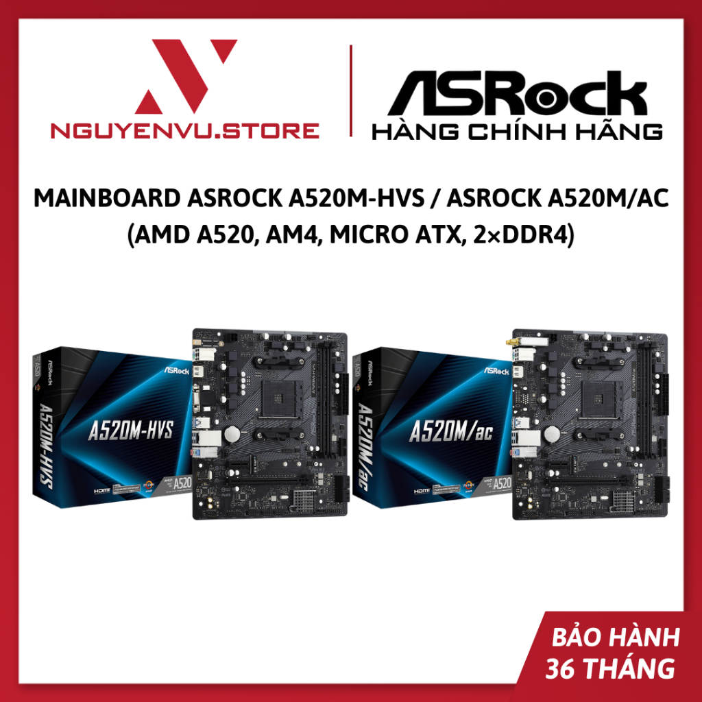 Mainboard Asrock A520M-HVS / Asrock A520M/ac - AMD A520, AM4, Micro ATX, 2×DDR4 - Hàng chính ...