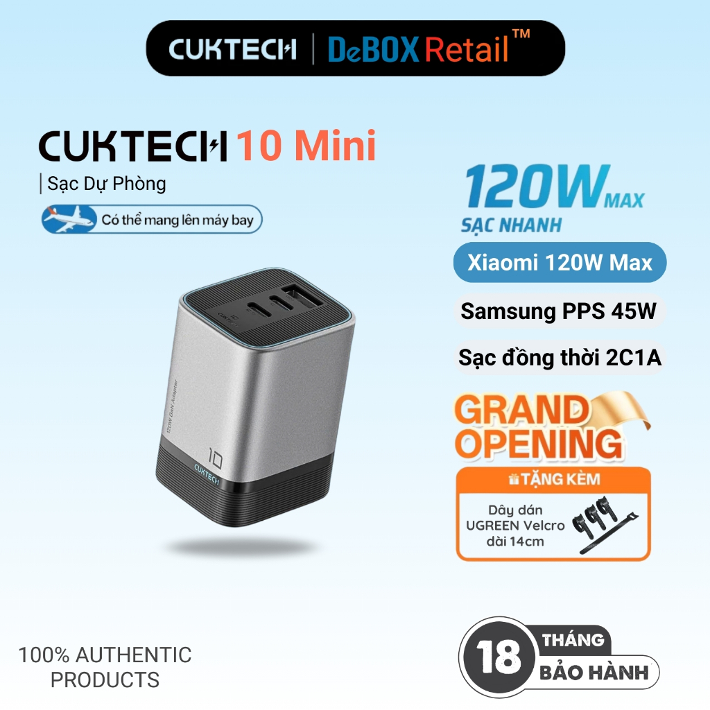 Bộ Sạc GaN Siêu Nhanh CUKTECH 10 MINI 2C1A Kèm Cáp | Công Suất Max 120W | Thiết Kế Nhỏ Gọn | Bảo ...