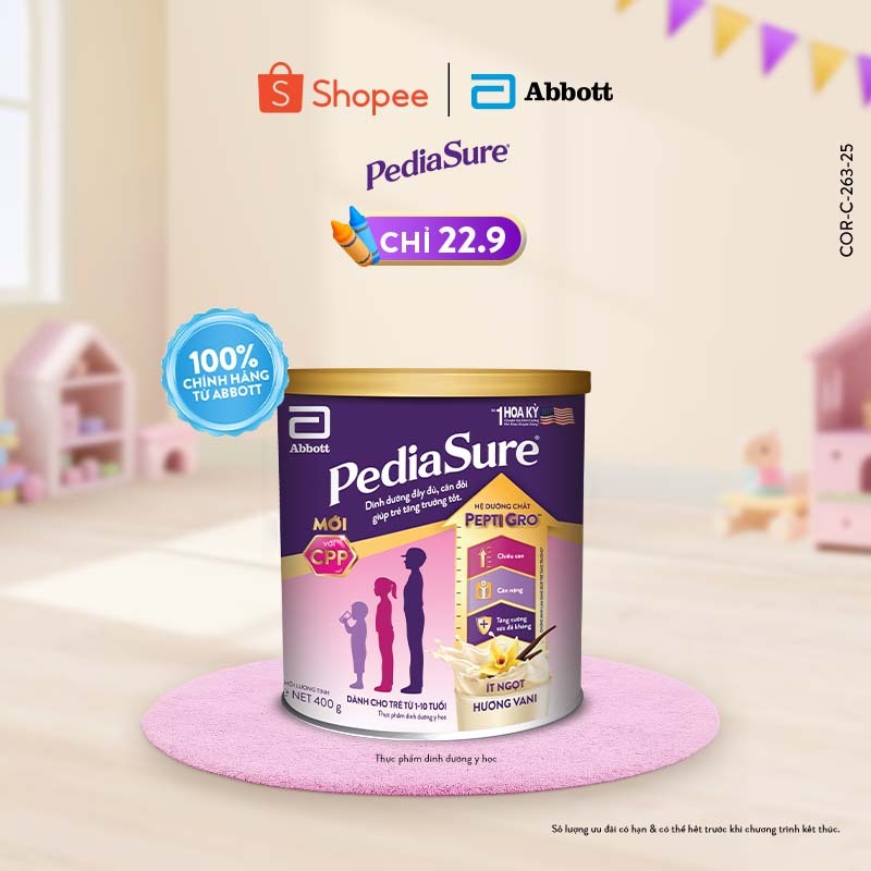Sữa bột Pediasure 380g hương vani ít ngọt | Shopee Việt Nam