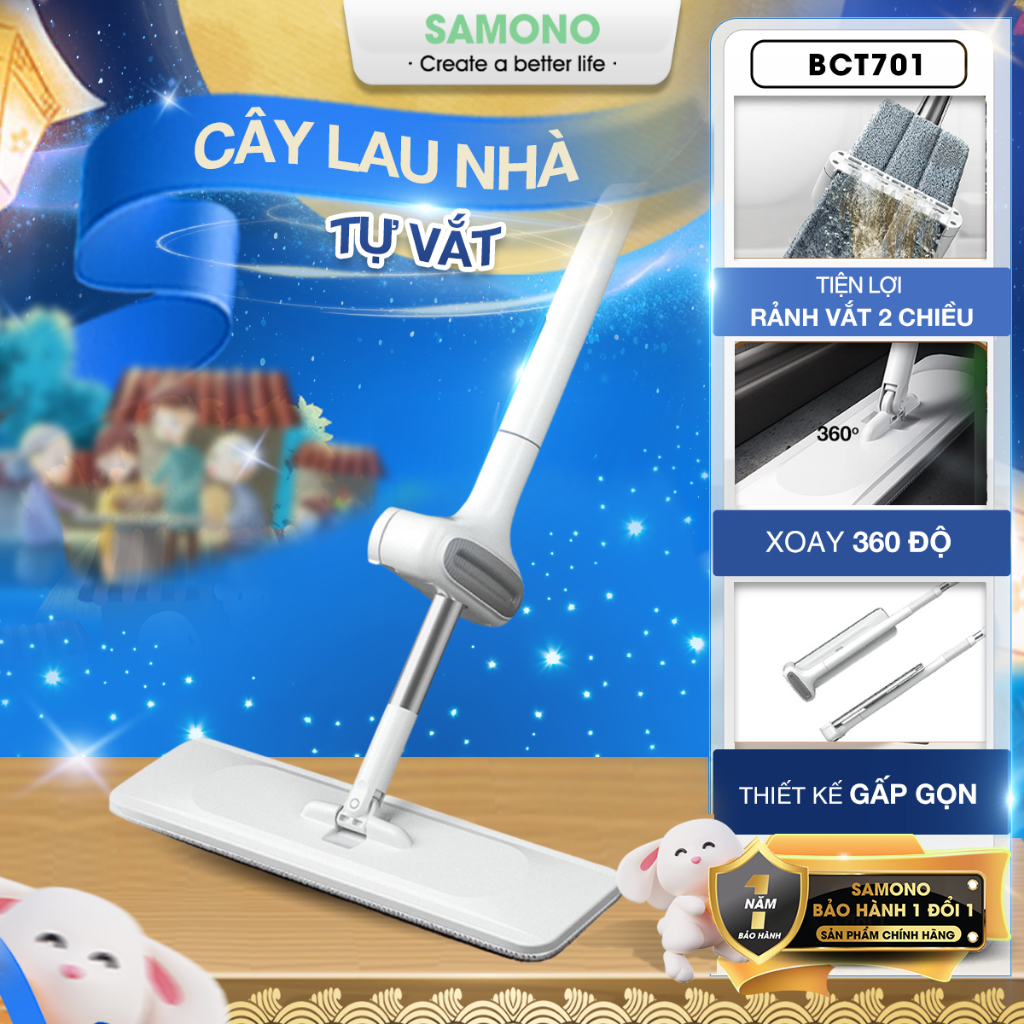 SAMONO Cây Lau Nhà Tự Vắt Thông Minh Bonbox BCT701 Đầu Xoay 360 Độ Linh ...