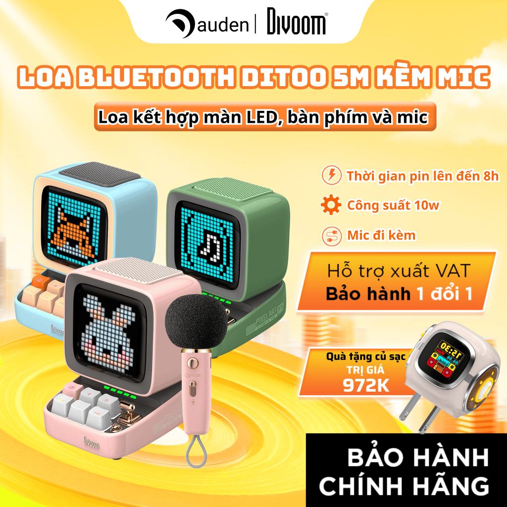 Loa Bluetooth Divoom DiToo 5M có Mic rời, nghe nhạc liên tục 8 tiếng, bảo hành - Hàng chính hãng ...