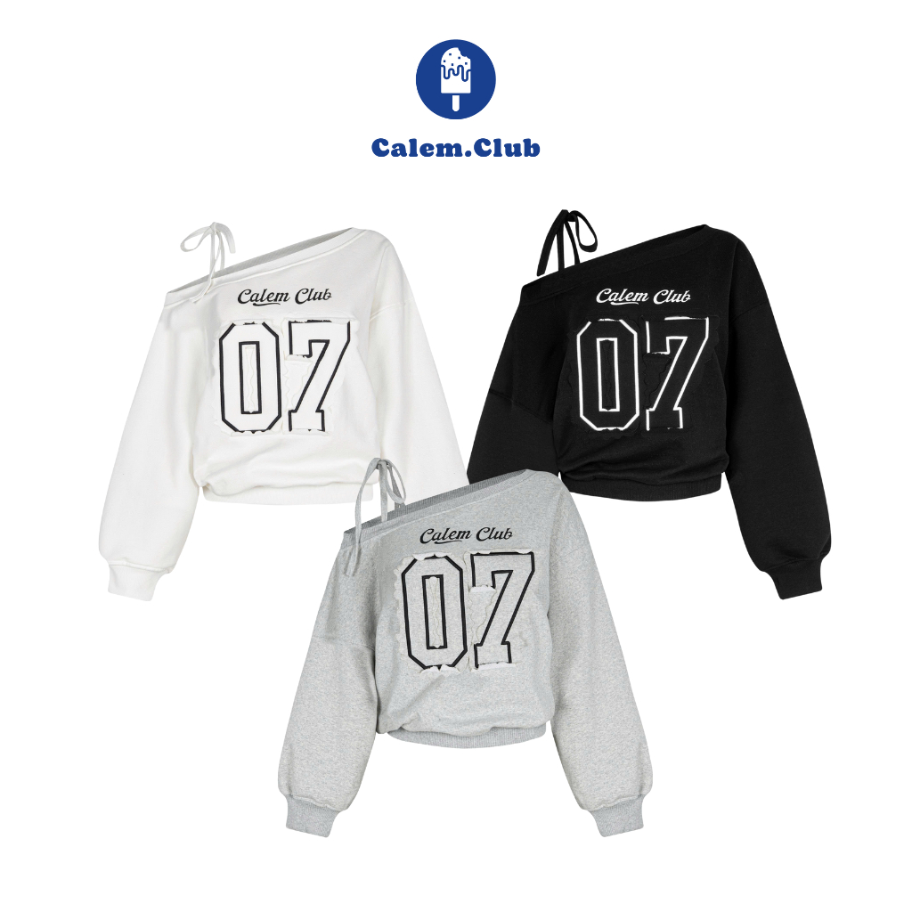 Áo sweater lệch vai Calem Club 07 Shoulder Bow vải nỉ chân cua không xù ...