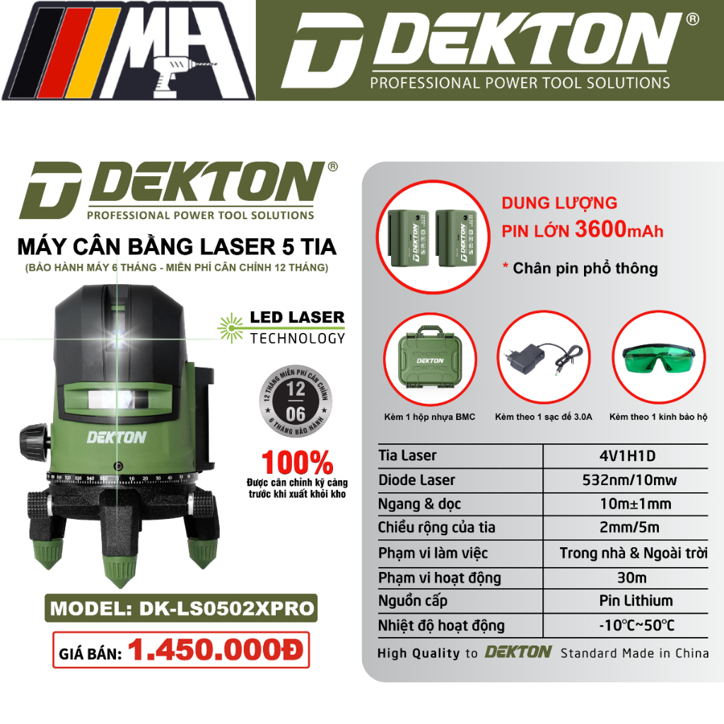 Máy Cân Bằng Laser 5 Tia Dekton DK-LS0502XPRO, Tía Siểu Sáng, Bảo Hành ...